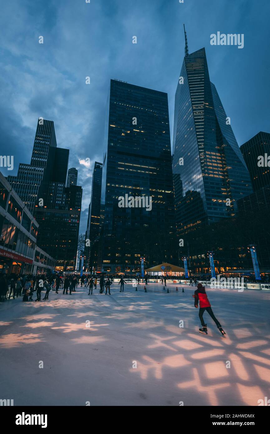 Ice skating rink at Bryant Park, in Midtown Manhattan, New York City ...
