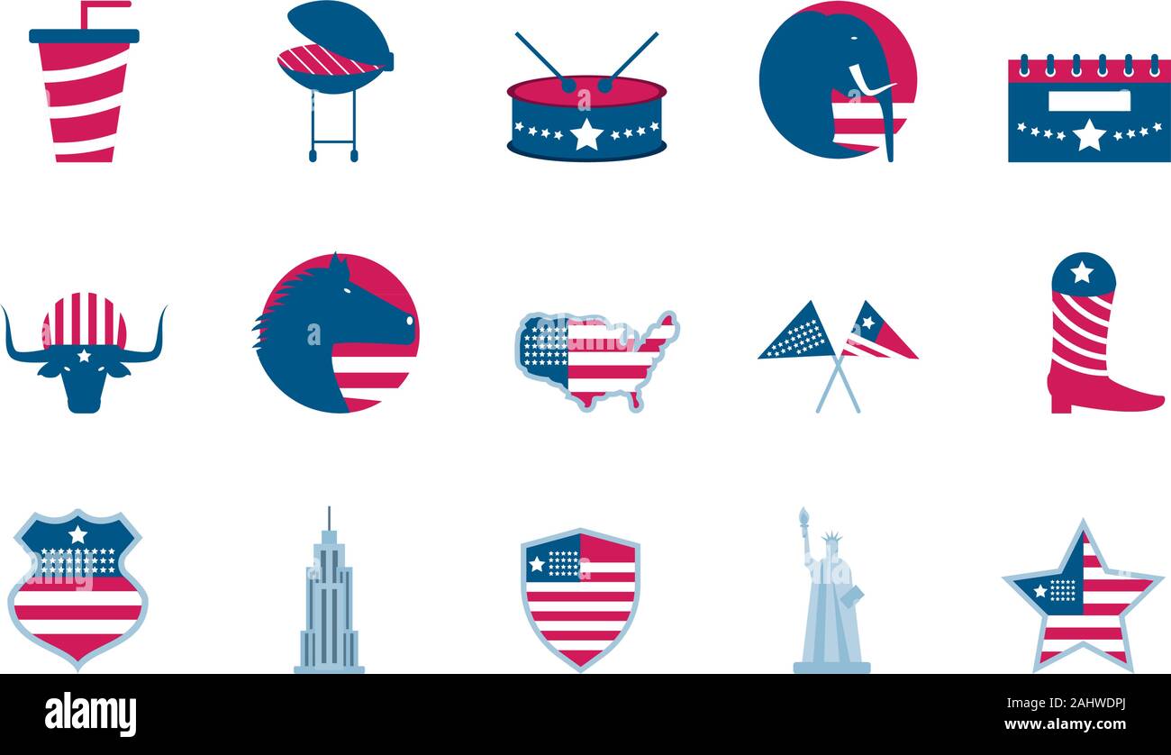 Usa icon set design, United states america independence labor day ...