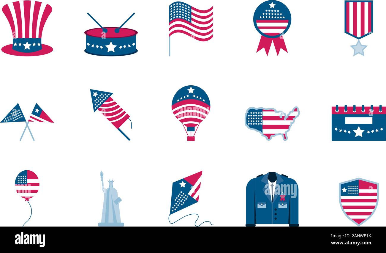 Usa icon set design, United states america independence labor day ...