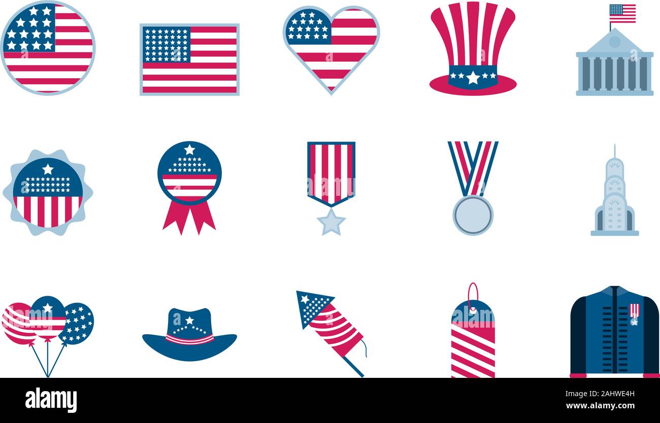Usa icon set design, United states america independence labor day ...
