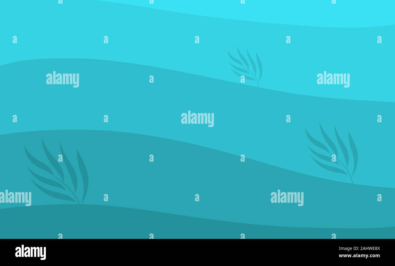 Blue landscape with hills and several plants. Simple vector ...