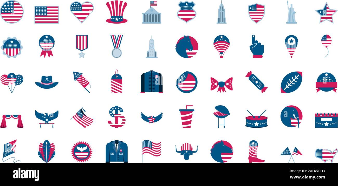 Usa icon set design, United states america independence labor day ...