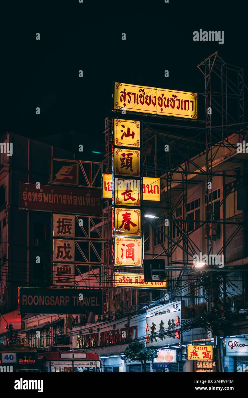 Neons signs at night in Chinatown, Bangkok, Thailand Stock Photo - Alamy