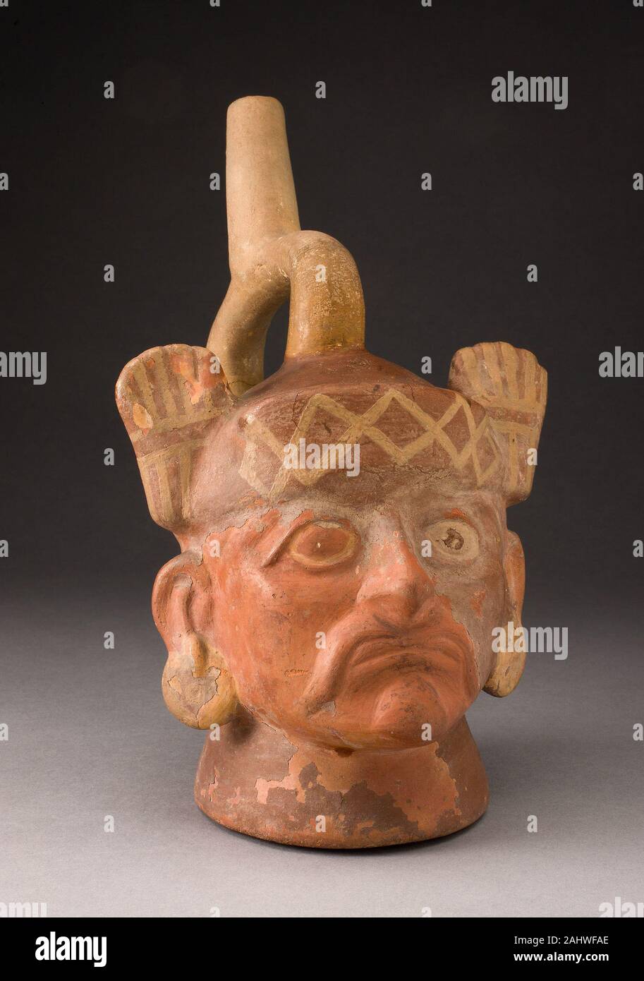 Moche. Portrait Vessel of a Ruler with Mustache and Feathered Headdress ...