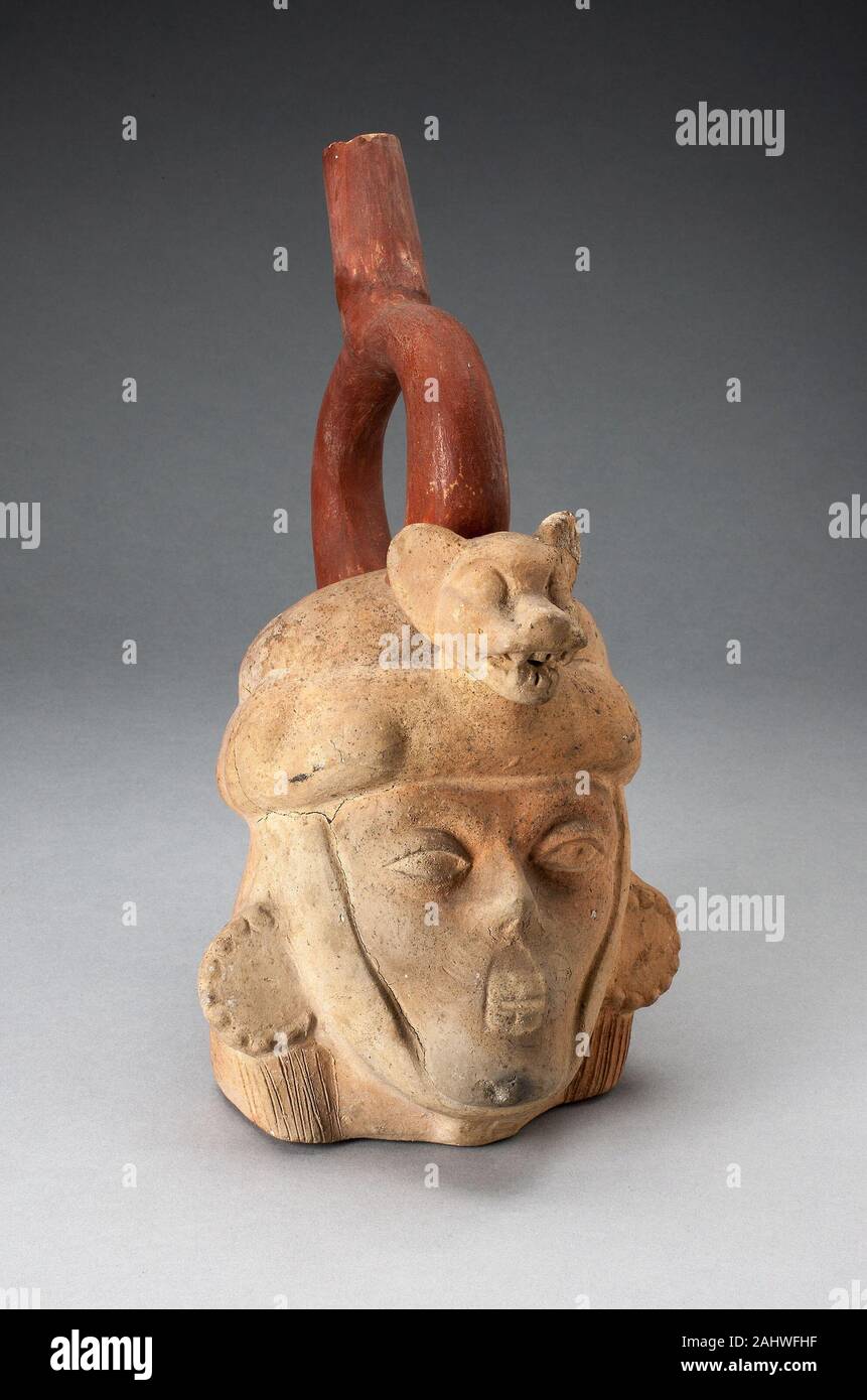 Moche. Portrait Vessel of a Ruler with Feline Headdress and Facial ...