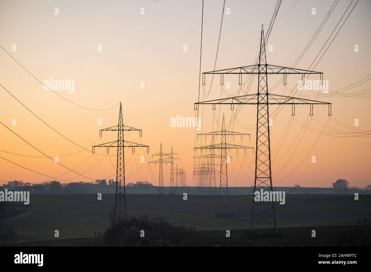 Maintal, Germany. 01st Jan, 2020. High-voltage power lines are located ...