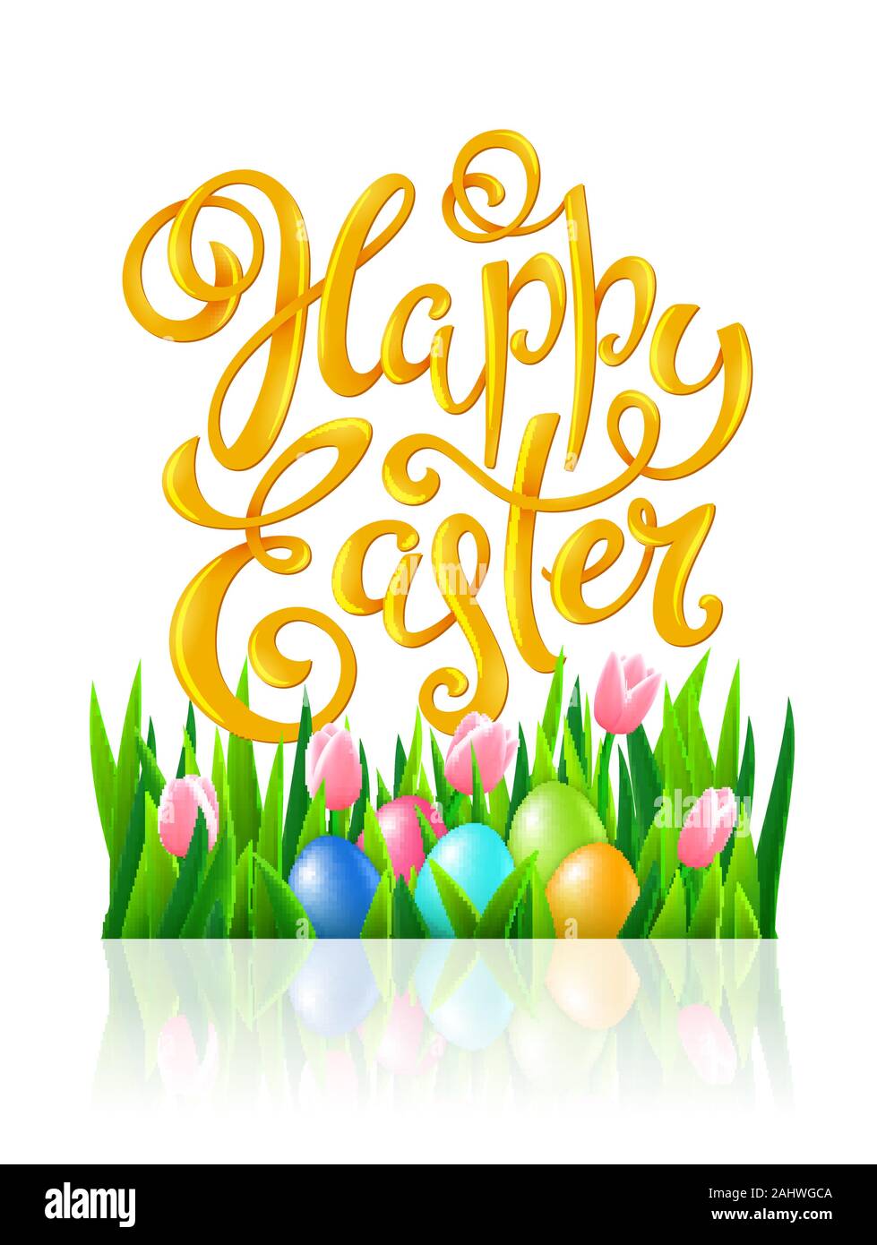 Happy Easter poster with hand drawn lettering, vector illustration ...