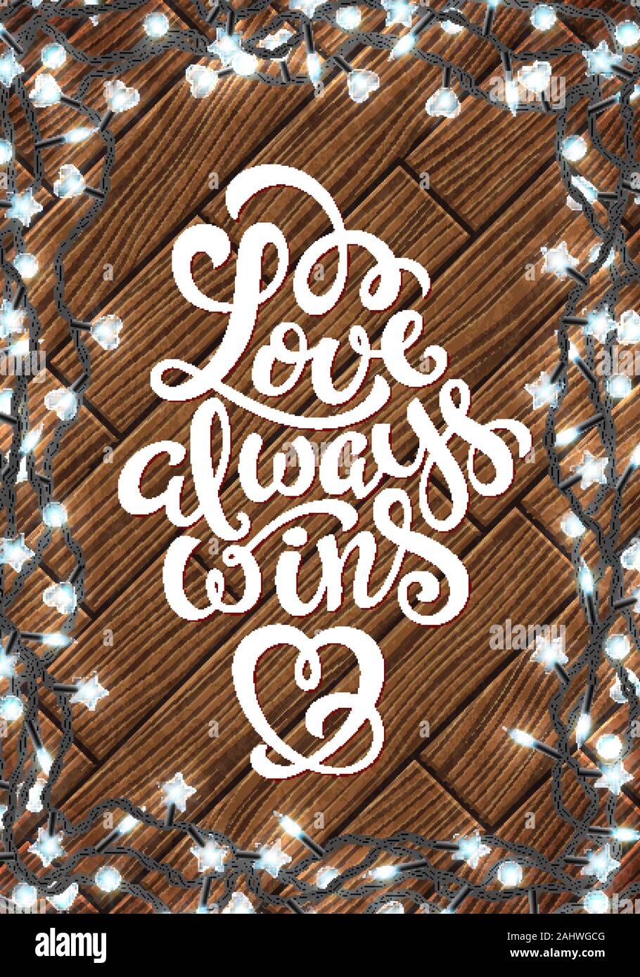 Poster with with hand-drawn lettering, love always wins, vector ...