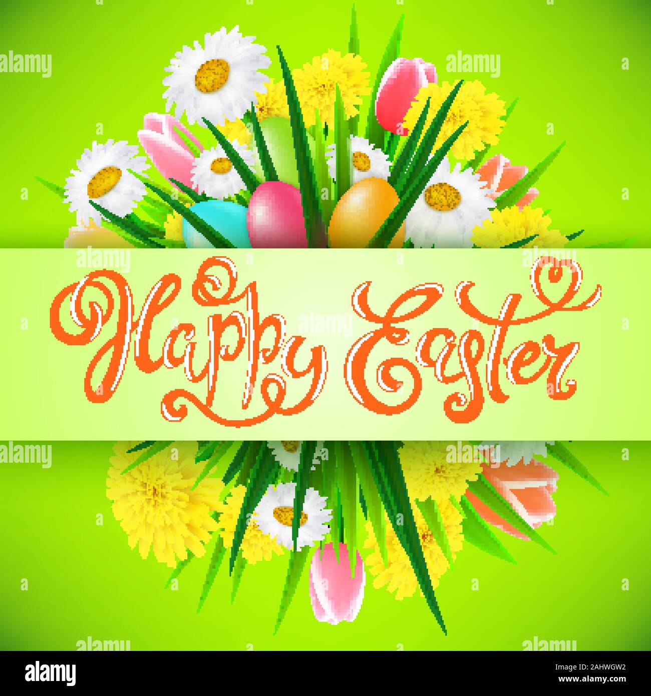 Happy Easter poster with hand drawn lettering, vector illustration ...