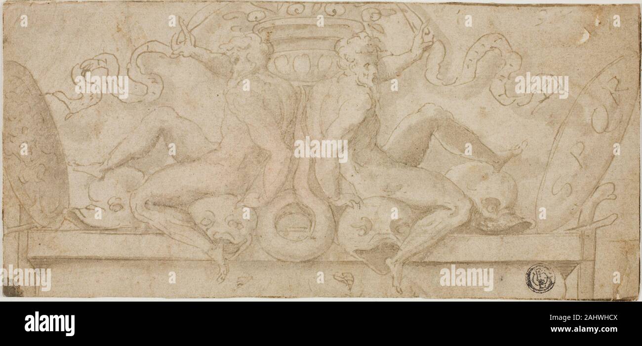 Circle of Francesco Salviati. Design for Overdoor Two Ignudi with ...