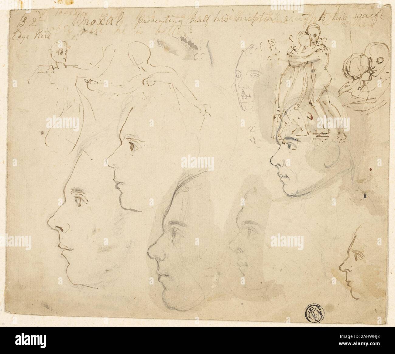 Thomas Stothard. Sketches of Male Profiles, Couple Embracing. 1775–1834 ...