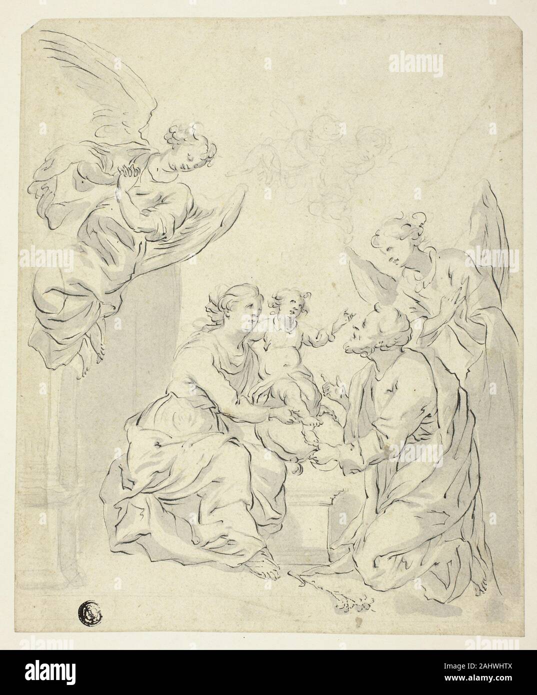 Unknown artist. Holy Family with Angels. 1550–1799. Flanders. Pen and ...