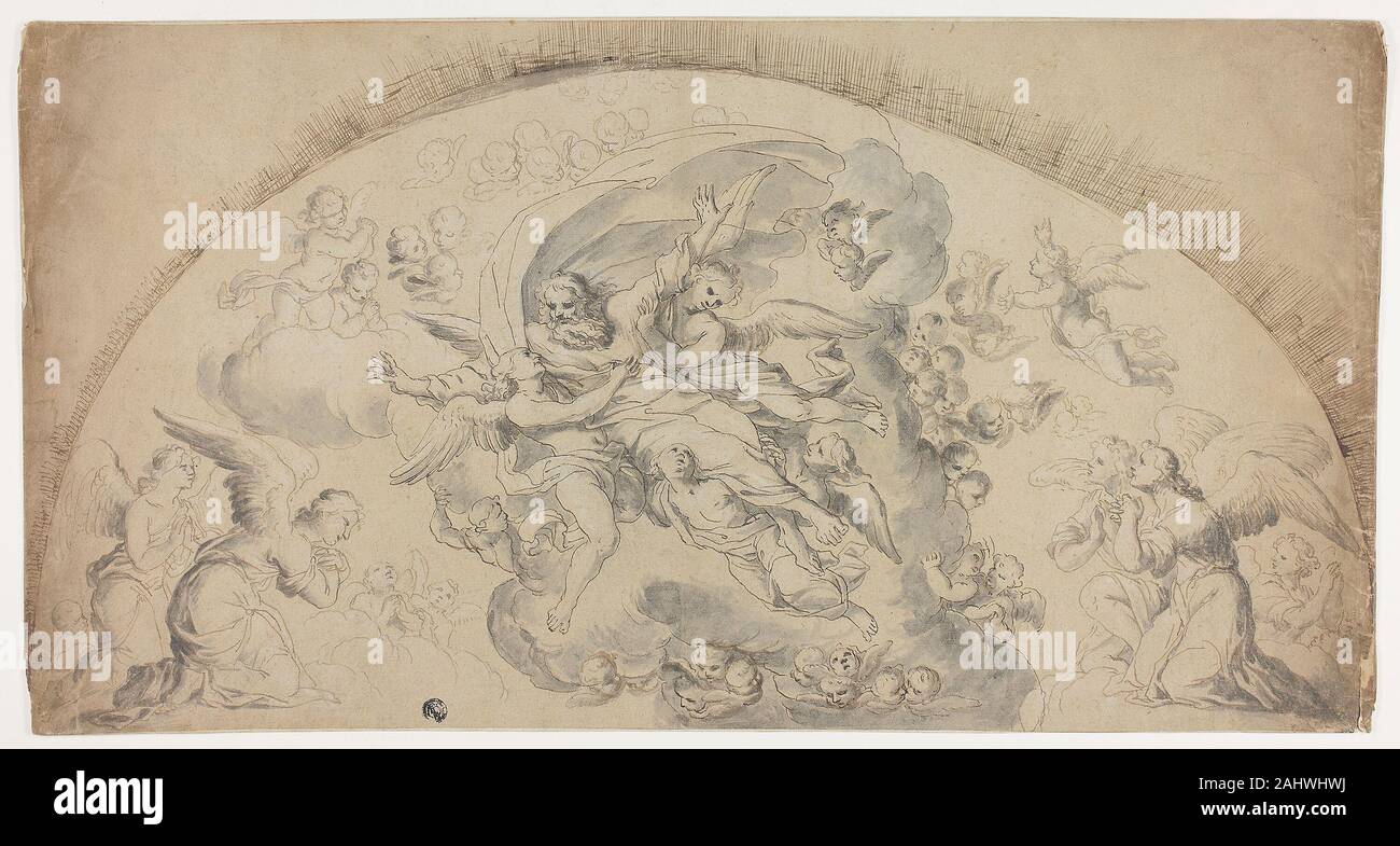 Pen and brown ink heightened with white on gray paper hi-res stock ...