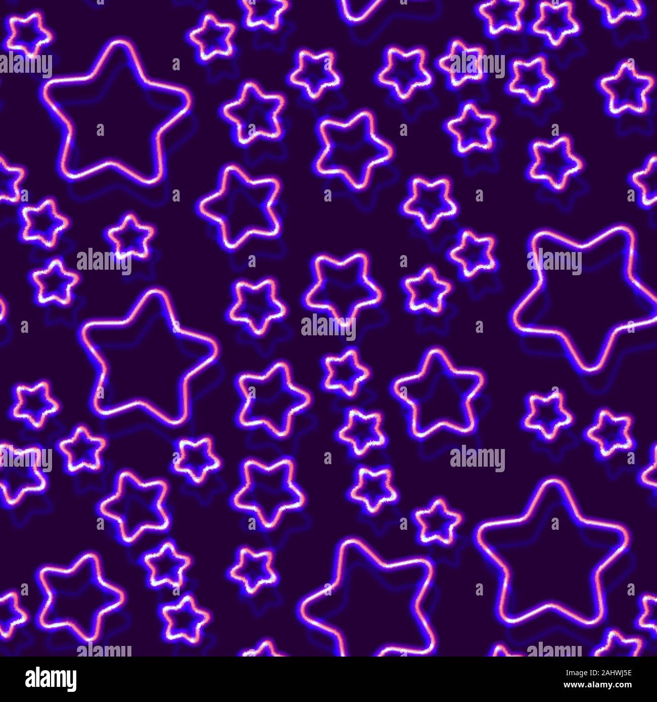 Neon seamless pattern with 80s style shapes and glowing purple Stock ...