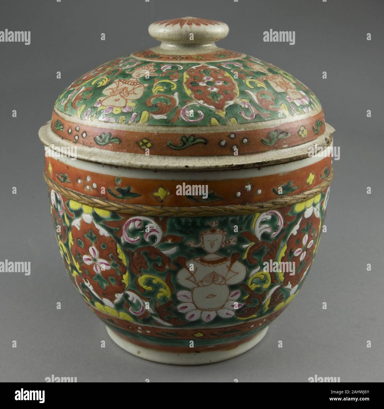 Bencharong (Five-Colored) Ware Covered Jar. 1722–1850. Thailand. White ...