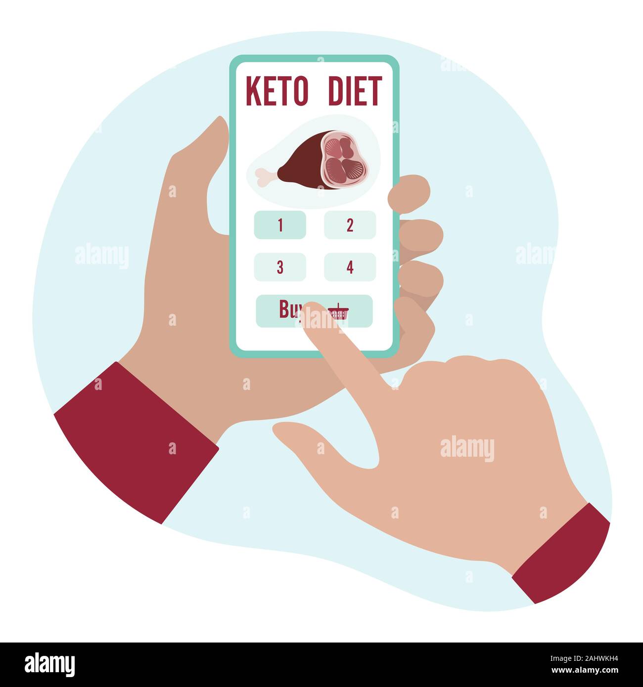 Vector illustration Hands holding phone, choice, purchase keto diet ...
