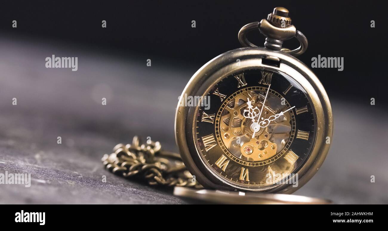 Antique old pocket watch dial close-up. Vintage hipster clock measuring ...