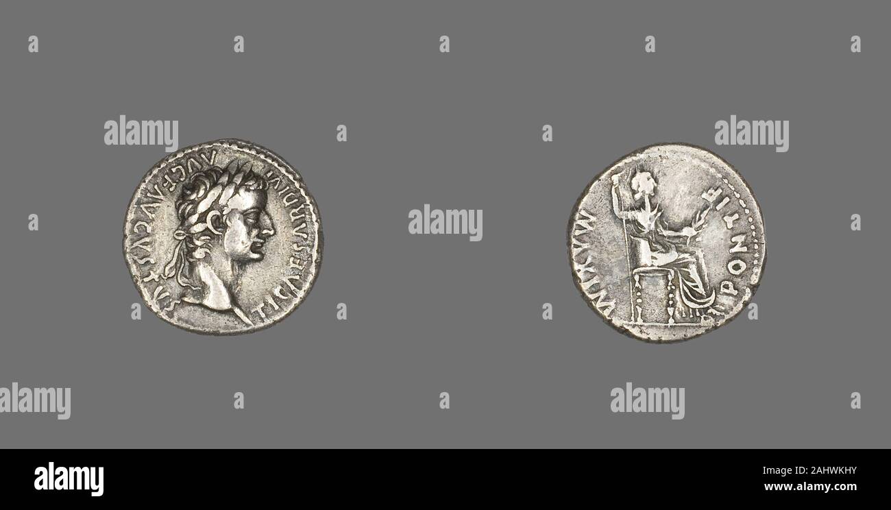 Ancient Roman. Denarius (Coin) Portraying Emperor Tiberius. 14 AD–37 AD ...