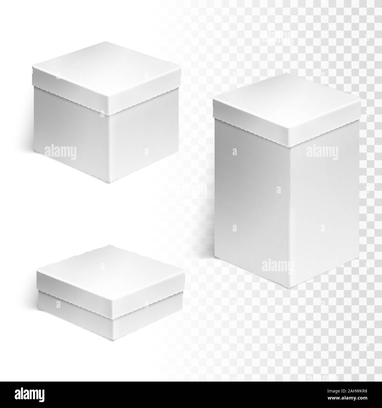 Set of three boxes over white background. Cardboard background for ...