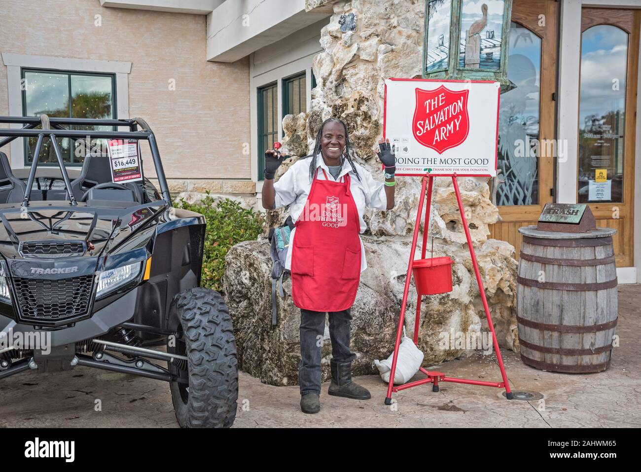 Salvation Army lady ringing the bell for donations at Christmas Time ...