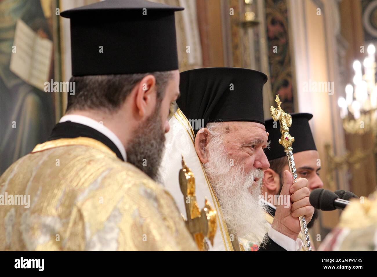 The Archbishop of Athens and All Greece Ieronymos in Athens Cathedral ...