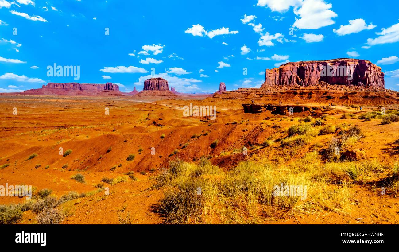Horse at John Ford Point with towering red sandstone formations of ...