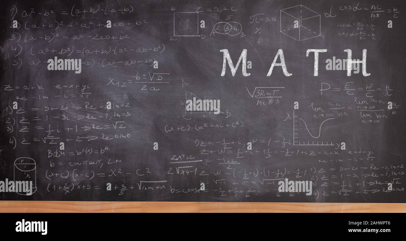 School blackboard with math formulas and equations and text math Stock ...