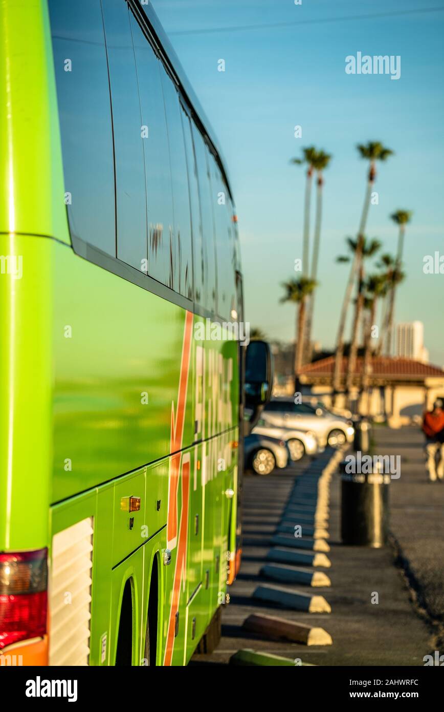 FlixBus green Passenger Bus, Los Angeles California. Intercity travel ...