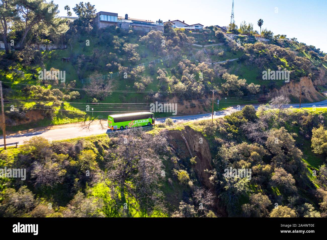 FlixBus green Passenger Bus, Los Angeles California. Intercity travel ...
