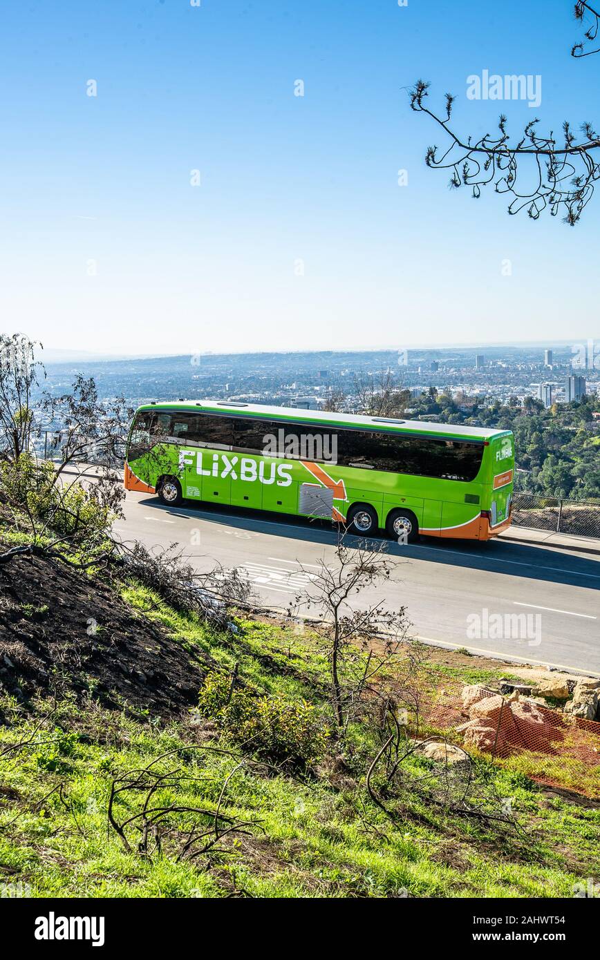 FlixBus green Passenger Bus, Los Angeles California. Intercity travel ...