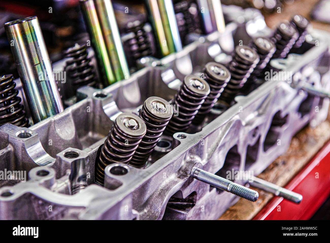 Horizontal shot of an engine mechanical interior Stock Photo - Alamy