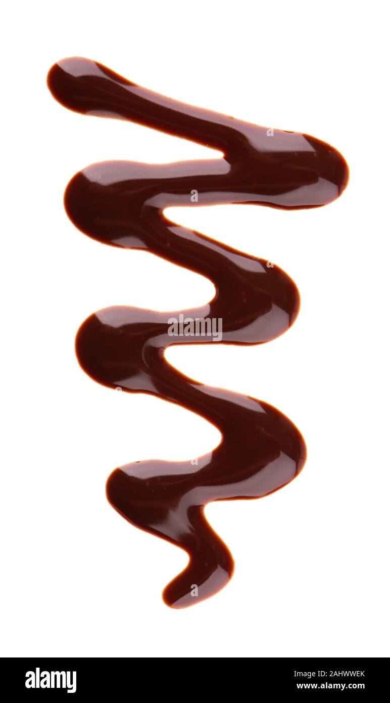 Chocolate syrup drizzle isolated on white background. Splashes of sweet ...
