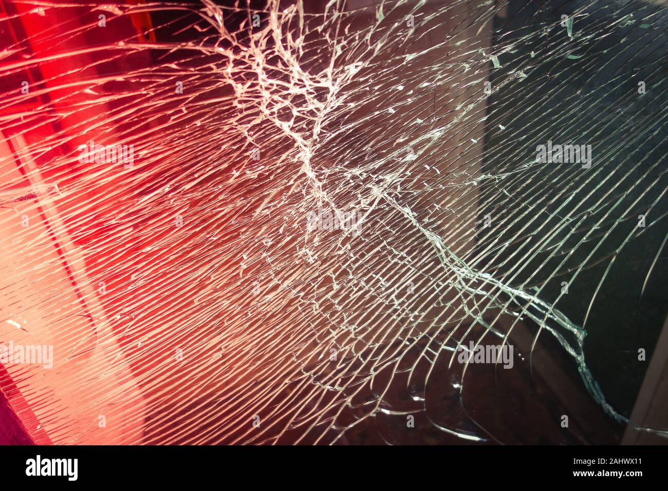 Broken glass front door windows of a main residential house. Made with ...