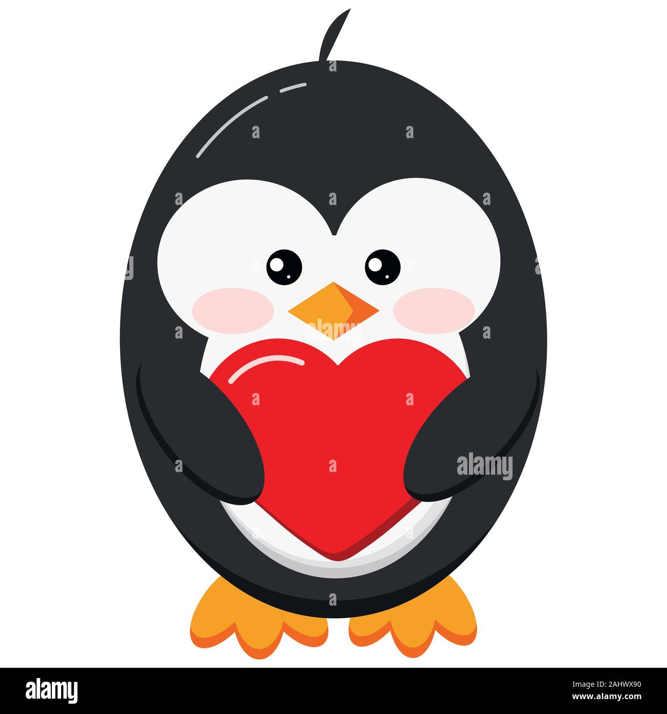 Cute penguin stand with red heart isolated on white background Stock ...