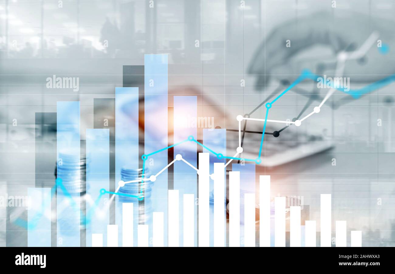 Graph on rows of coins for banking, finance on digital stock market ...