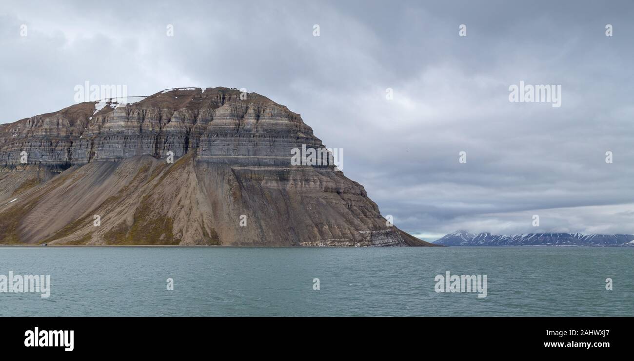 Rugged scenery from the boat trip from Longyearbyen to Pyramiden on the ...