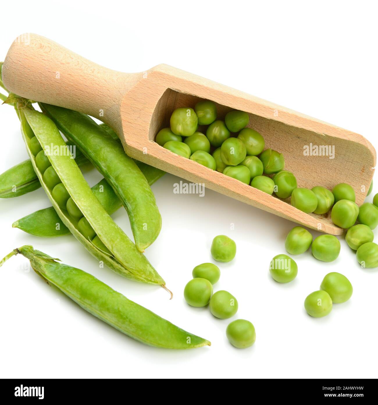Green peas pods isolated on white background Stock Photo - Alamy