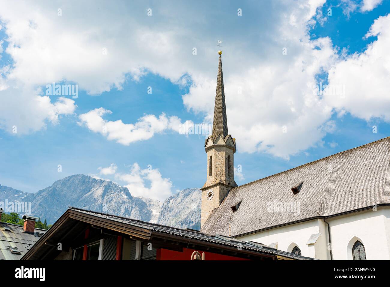 Old alpine church in picturesque mountain town Stock Photo - Alamy