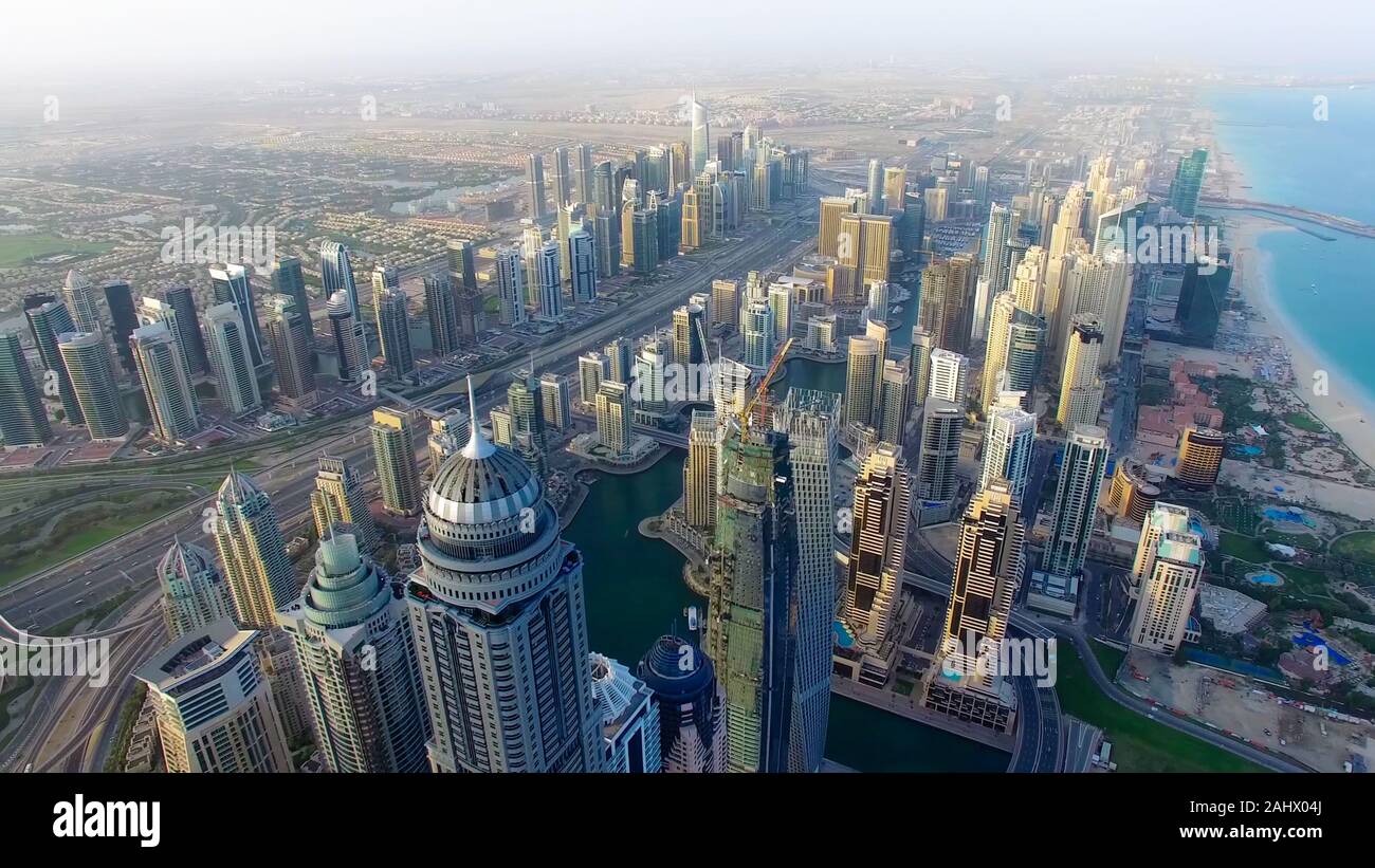 Dubai skyline skyscrapers at the sunrise, United Arab Emirates Stock ...