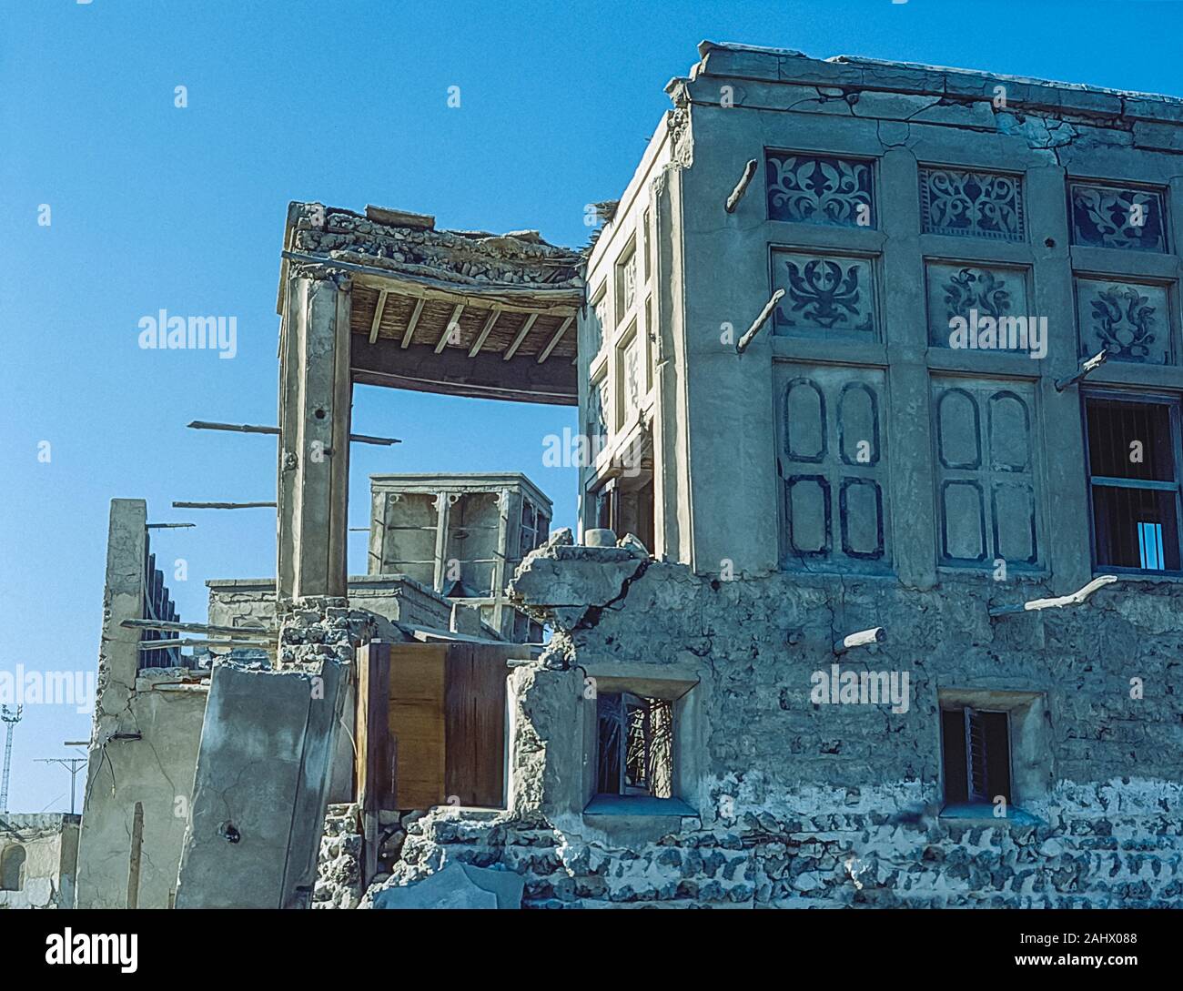 Scenes of Old Dubai with the abandoned dilapidated ruins of Shindagha ...