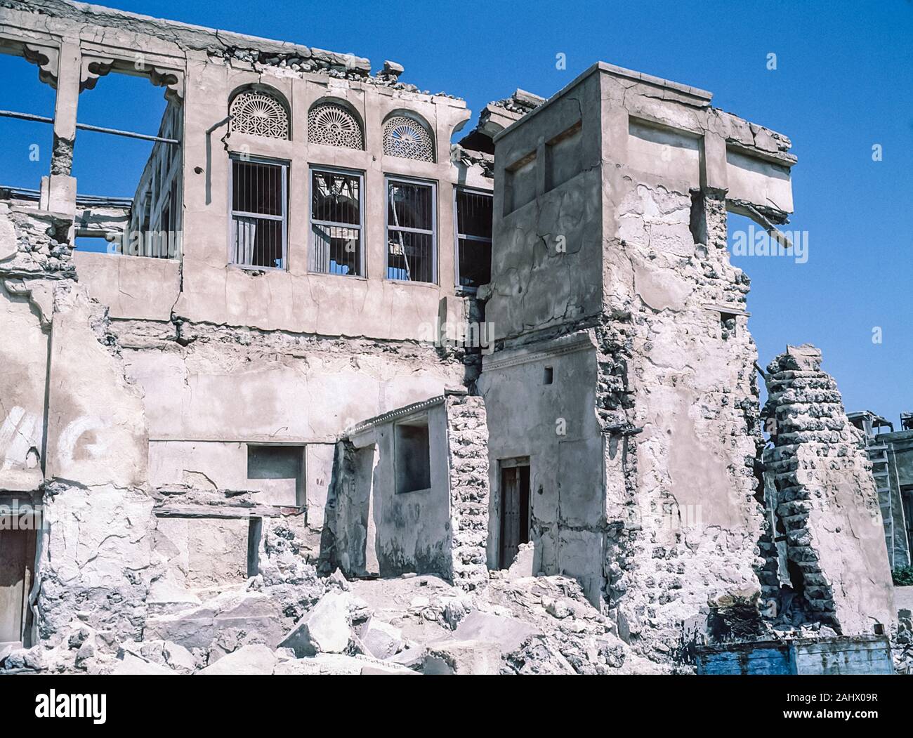 Scenes of Old Dubai with the abandoned dilapidated ruins of Shindagha ...