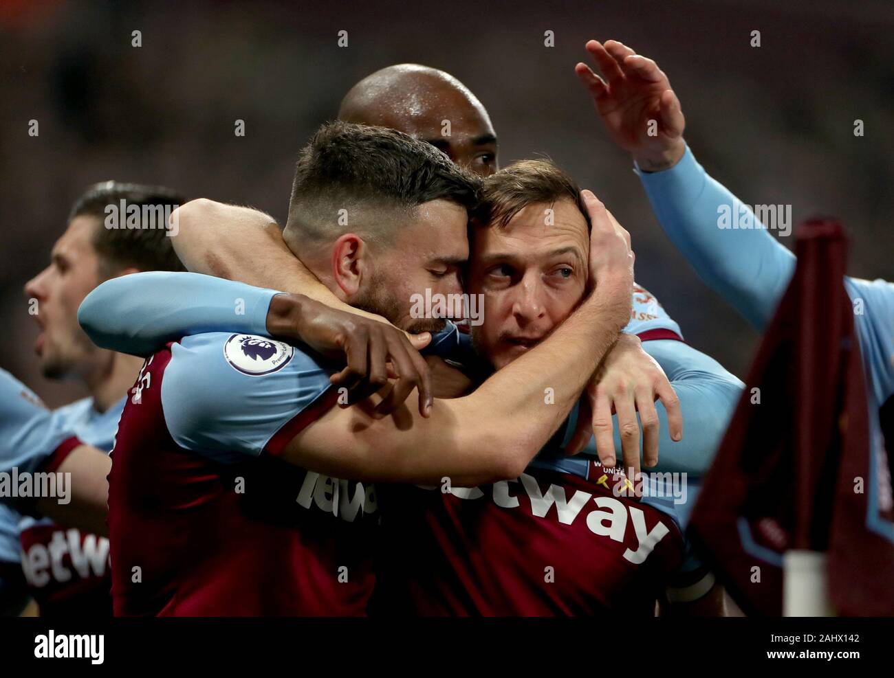 West Ham United's Mark Noble celebrates scoring his side's first goal ...