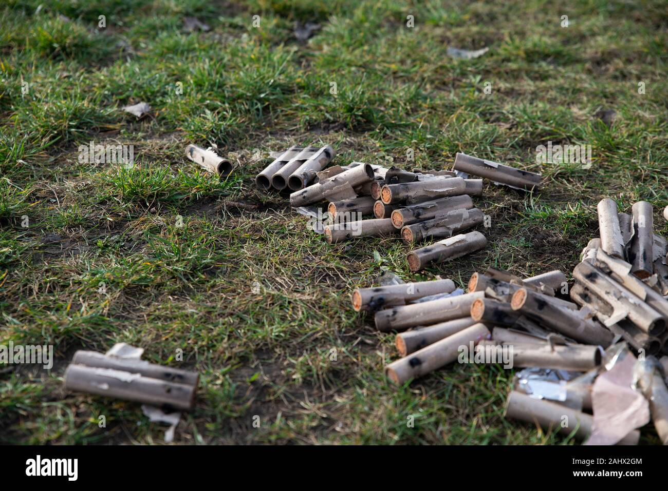 New Year's Eve exploded fireworks is on the grass Stock Photo - Alamy