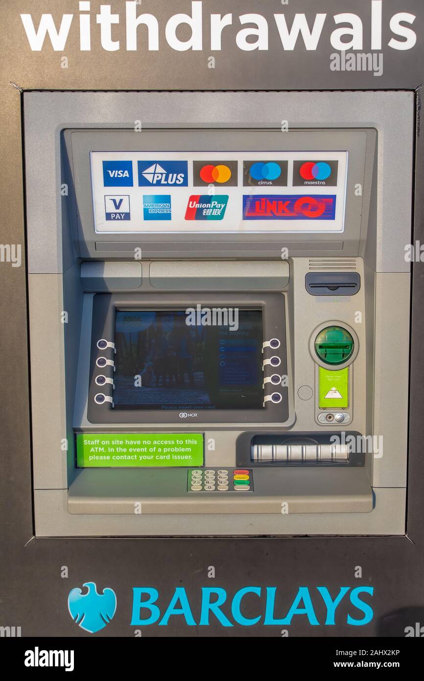 CHESTER, UNITED KINGDOM - DECEMBER 25th, 2019: Barclays bank cashpoint ...