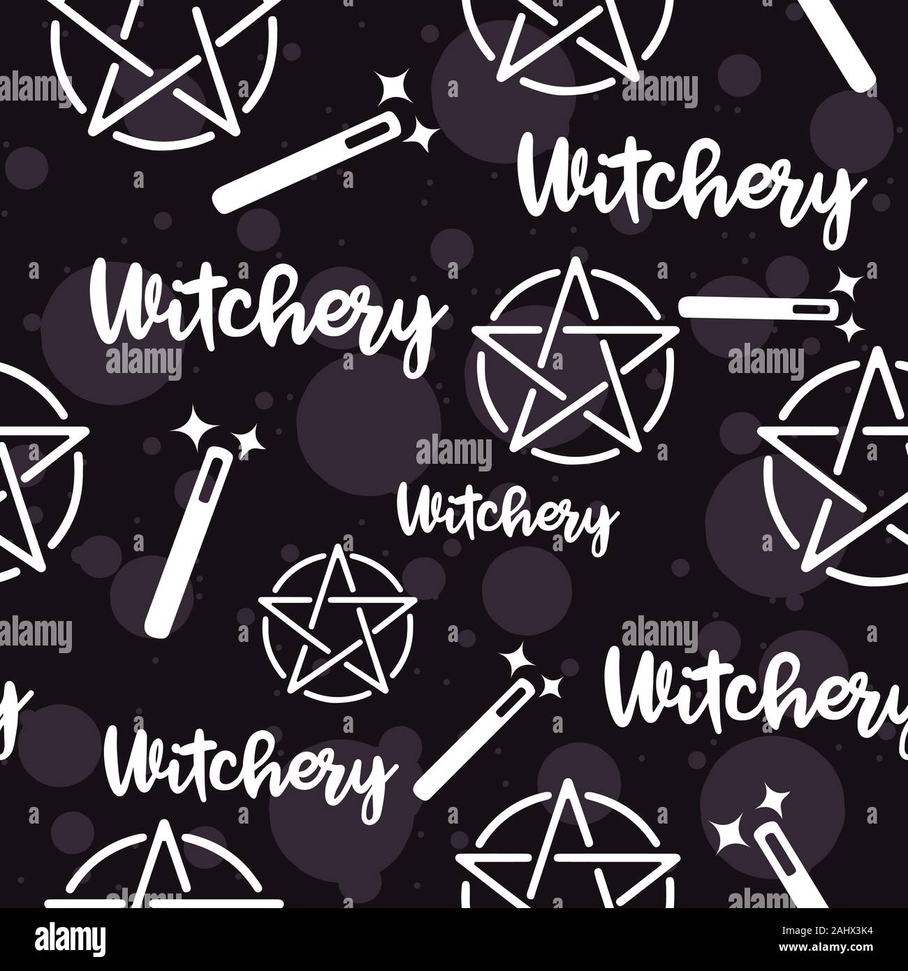 Witchery seamless pattern with magic wands and satanic pagan pentagram ...