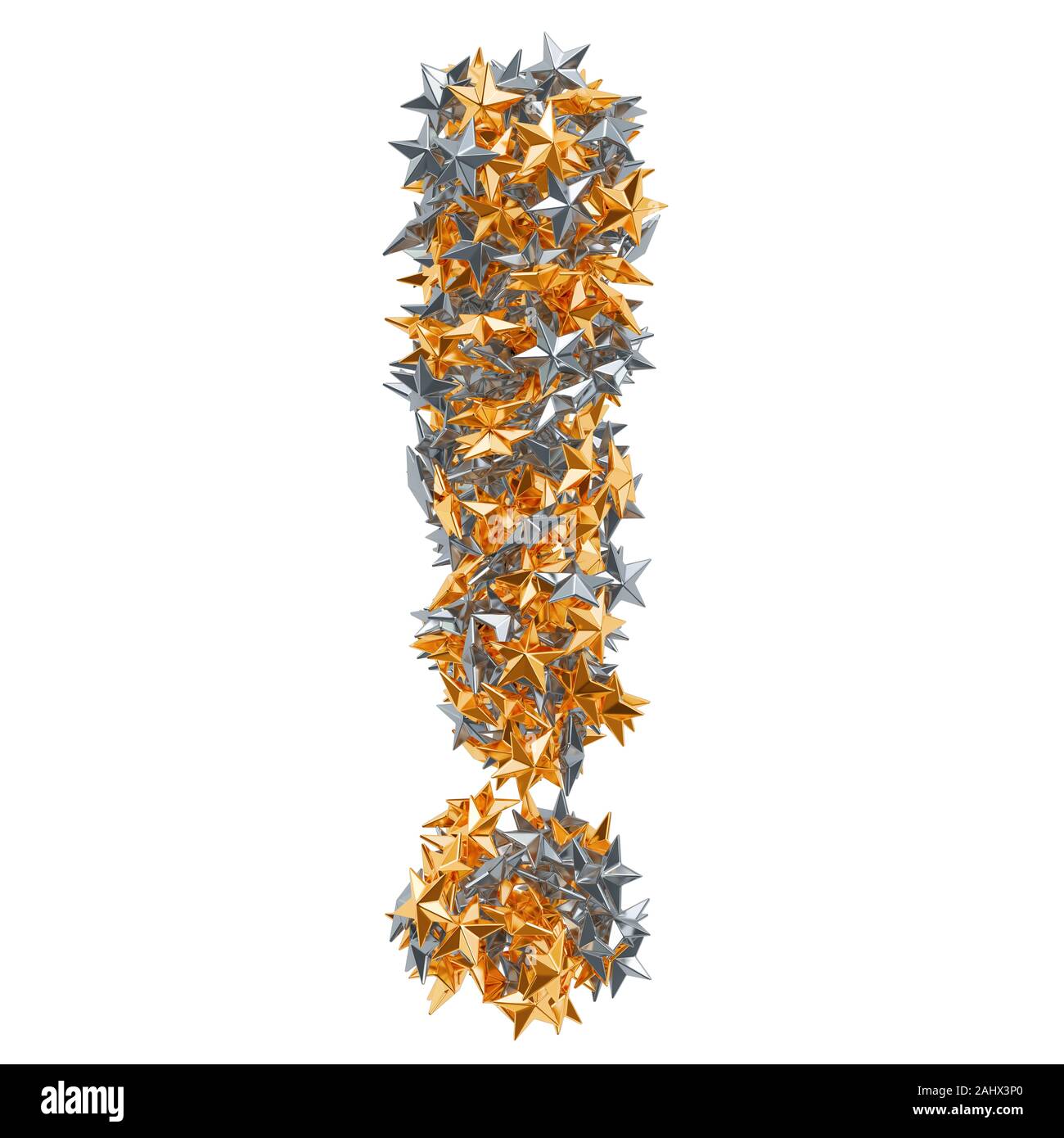 Exclamation mark from gold and silver stars, 3D rendering isolated on ...