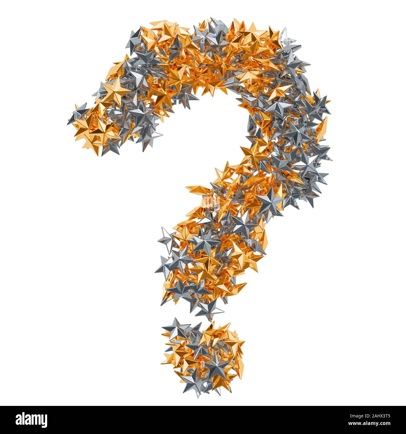 Question mark from gold and silver stars, 3D rendering isolated on ...