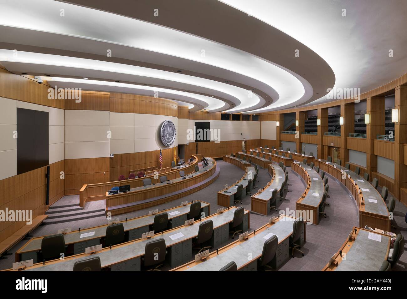 Empty House of Representatives chamber of the New Mexico State Capitol ...