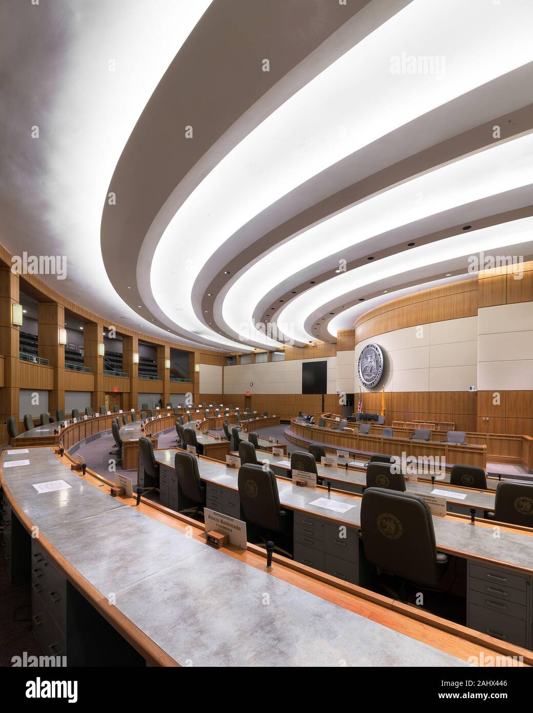 Empty House of Representatives chamber of the New Mexico State Capitol ...