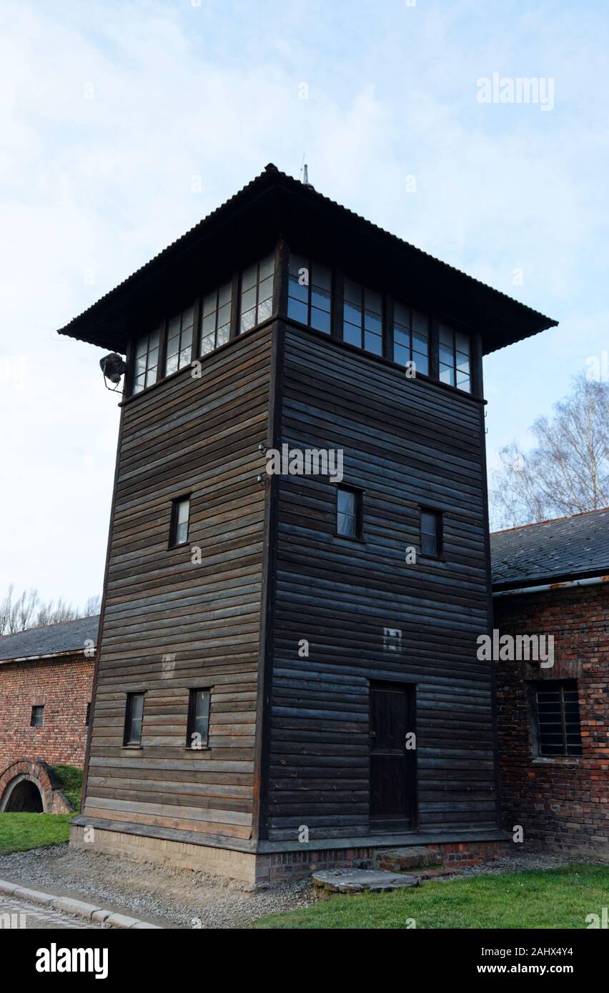 SS Guard Tower at Auschwitz concentration camp, Oświęcim, Poland Stock ...